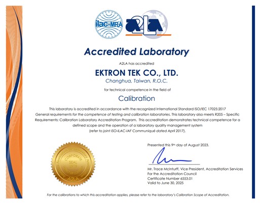 ACCREDITATION TO ISO/IEC 17025:2017（A2LA）